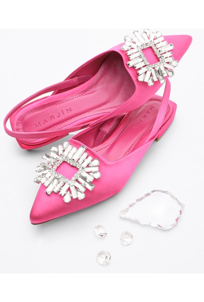 Marjin Kadın Babet Taşlı Sivri Burun Arkası Açık Abiye Ayakkabı Tivez