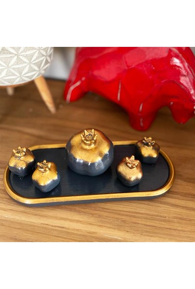 Dedo Dekoratif Obje Antrasit Üzeri Altın Yaldız Nar Seti Dedo Dekoratif Obje Antrasit Üzeri Altın Yaldız Nar Seti