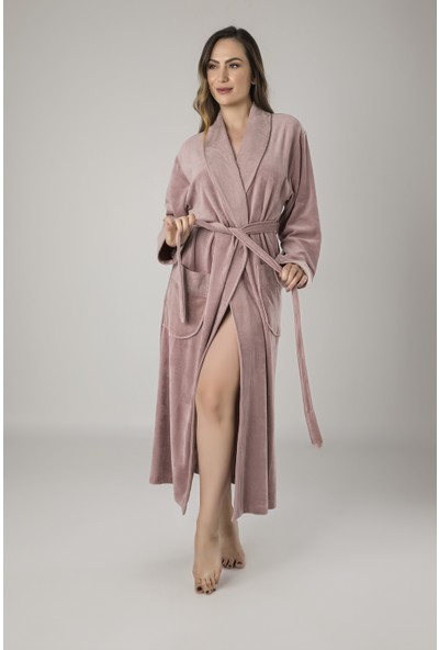 Gül Kurusu Yaka Jakarlı Pamuklu Ince Sabahlık Bayan Gül Kurusu Yaka Jakarlı Pamuklu Ince Sabahlık Bayan