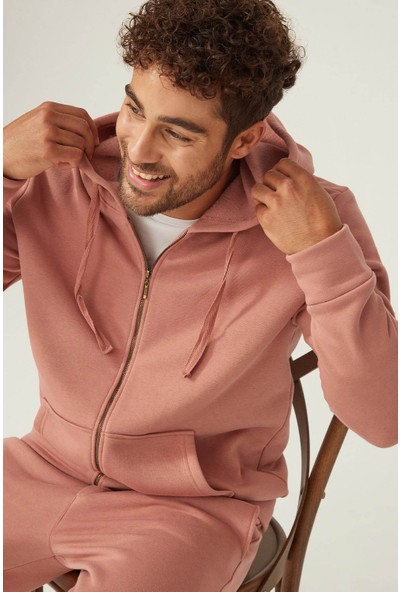 Erkek Şardonlu Fermuarlı Eşofman Takımı