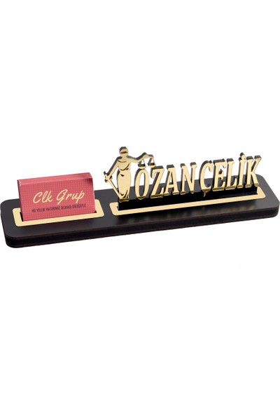 Hediye Marketi17 Özel Tasırım Altın Pleksi Ahşap Kartvizit ve Telefon Bölmeli Ofis Masa Isimlik