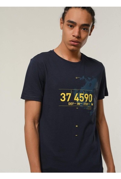 Fabrika Erkek Bisiklet Yaka Baskılı T-Shirt - Lacivert