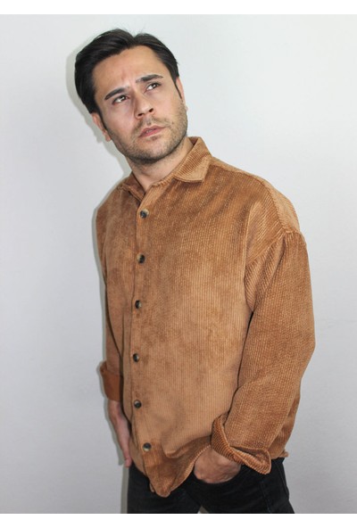 Bol Kalıp Kahverengi Kadife Gömlek