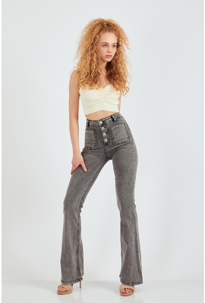 Coral Önden Cepli Beş Düğmeli Kot Pantolon Siyah