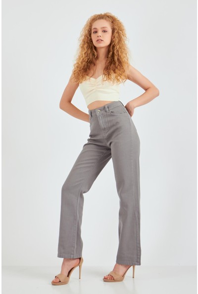 Coral Bol Paça Denim Pantolon Gri