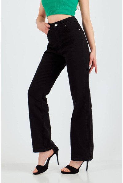 Coral Bol Paça Denim Pantolon Siyah