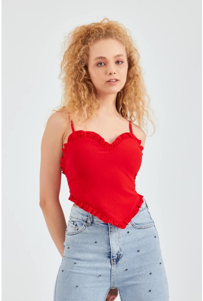 Önü Uzun Askılı Büstiyer Kırmızı