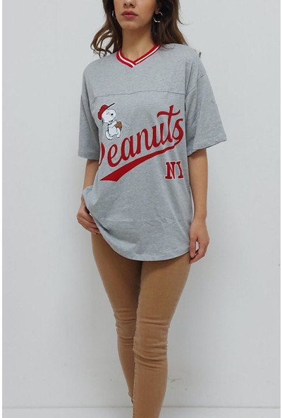 Sue Peanuts Baskılı Tişört Gri