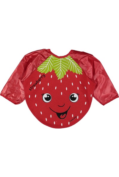 Kids Buude Bebek Kırmızı Çilek / Limon Motif Kollu Bebek Mama Önlüğü