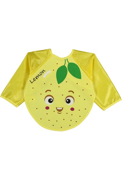 Kids Buude Bebek Kırmızı Çilek / Limon Motif Kollu Bebek Mama Önlüğü