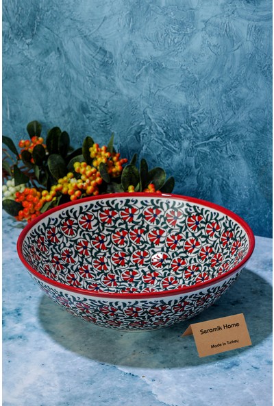 Seramik Home Seramik El Yapımı Kase Meyve-Salata Sunum 30CM