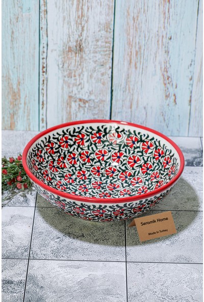 Seramik Home Seramik El Yapımı Kase Salata-Meyve Sunum 25CM