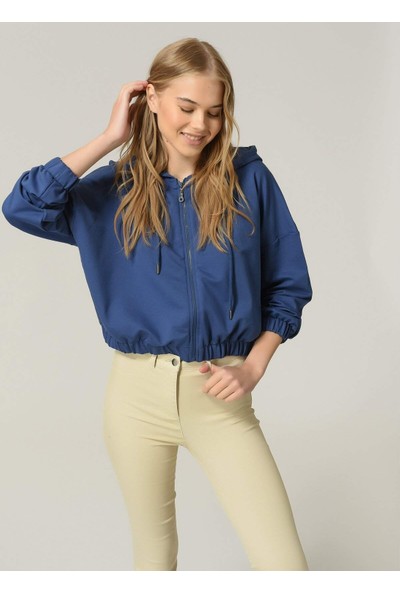 Fabrika Kadın Kapüşonlu Beli Lastikli Sweatshirt - Indigo