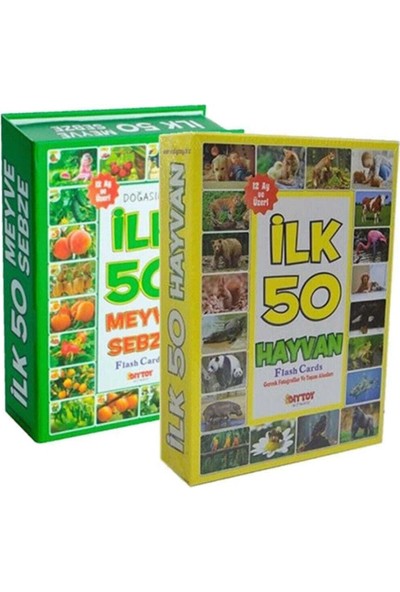 2' Li Eğitim Seti- Ilk 50 Hayvan ve Ilk 50 Meyve Sebze - Douglas C. Eaton (Ciltli)