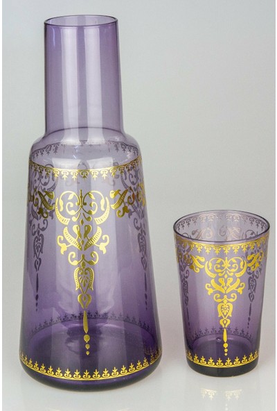 HCRBLT Motifli Yaldızlı Cam Bardaklı Başucu Sürahisi