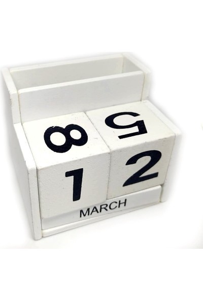 Moda Yedi Ahşap Kalemlik ve Sonsuz Masa Takvimi Beyaz Moda Yedi Ahşap Kalemlik ve Sonsuz Masa Takvimi Beyaz