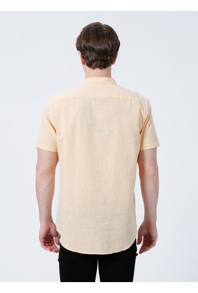 Limon Hakim Yaka Standart Kalıp Düz Neon Sarı Erkek Kısa Kollu Gömlek - DEYLI