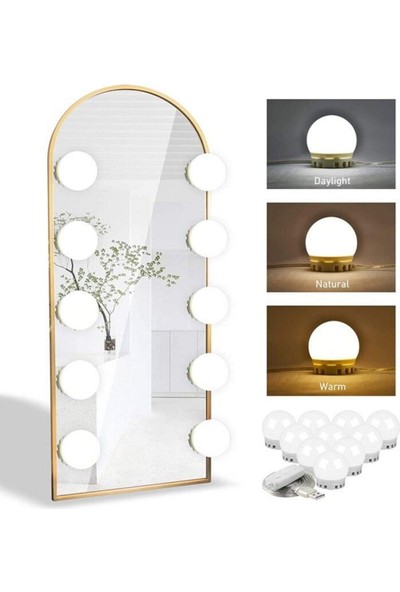 Epazzar Nostalji Hollywood Tarzı 10'lu Makyaj Masası Aynası Beyaz LED Işıklı Lamba USB Epazzar Nostalji Hollywood Tarzı 10'lu Makyaj Masası Aynası Beyaz LED Işıklı Lamba USB