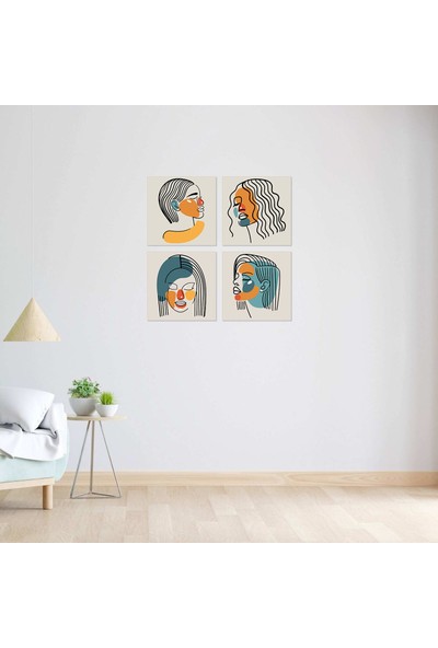 Kitap Şeyleri 4 Parça Renkli Kadın Silüet Çizim Mdf Tablo 22X22 - 2 Kitap Şeyleri 4 Parça Renkli Kadın Silüet Çizim Mdf Tablo 22X22 - 2
