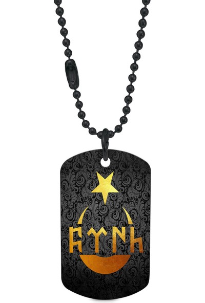 Göktürk Ay Yıldız Siyah Renk Künye / Kolye DFT5456