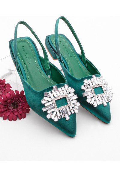 Marjin Kadın Babet Taşlı Sivri Burun Arkası Açık Abiye Ayakkabı Tivez