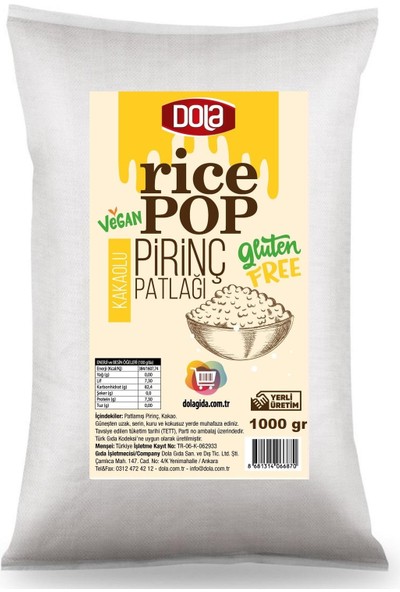 Dola Rice Pop Glutensiz Pirinç Patlağı Kakaolu 1 kg Şekersiz Dökme Dola Rice Pop Glutensiz Pirinç Patlağı Kakaolu 1 kg Şekersiz Dökme