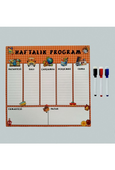 Gifts Turkiye Haftalık Program Magnet Planlayıcı Okul - Silinebilir Mıknatıslı Yazı Tahtası 33 x 32 cm + 3 Kalem