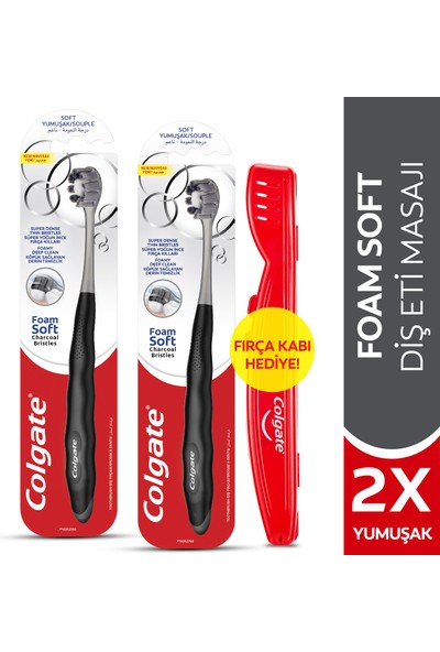 Colgate Foamsoft Siyah Diş Eti Masajı Yumuşak Diş Fırçası x 2 + Diş Fırçası Kabı
