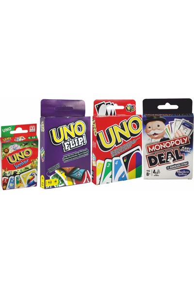 Uno, Monopoly, Uno Flip ve Uno Junior 4'lü Ekonomik Set Uno, Monopoly, Uno Flip ve Uno Junior 4'lü Ekonomik Set
