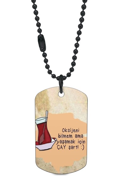 Hero Tasarım Çay Şart Siyah Renk Künye / Kolye DFT4896