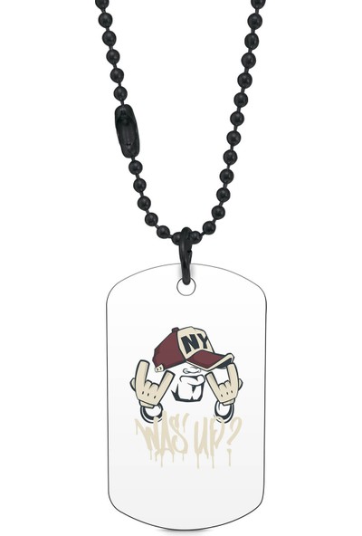 Hero Tasarım Was Up Siyah Renk Künye / Kolye DFT1659