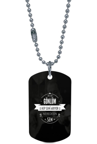 Hero Tasarım Gönlüm Seni Arıyor Gümüş Renk Künye / Kolye DFT4633