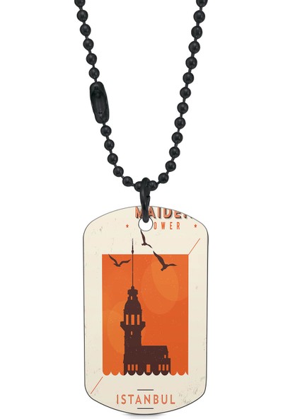Hero Tasarım Kız Kulesi Siyah Renk Künye / Kolye DFT4044