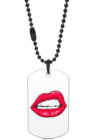 Hero Tasarım Dudak Siyah Renk Künye / Kolye DFT1591