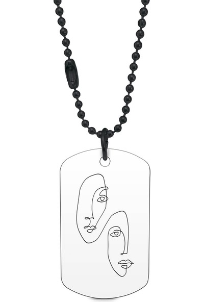 Hero Tasarım Soyut Yüz Siyah Renk Künye / Kolye DFT2965