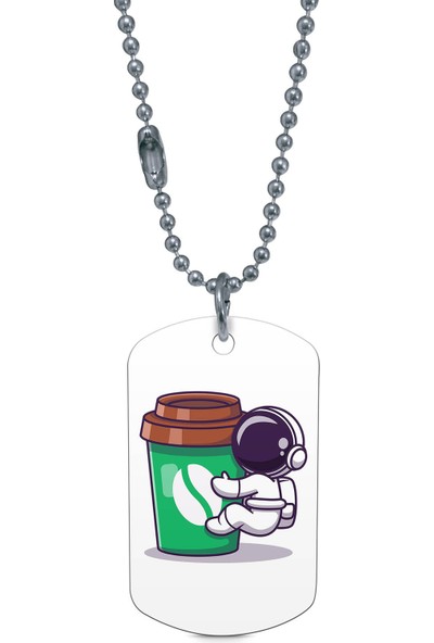 Hero Tasarım Astronot Kahvesi Gümüş Renk Künye / Kolye DFT1897