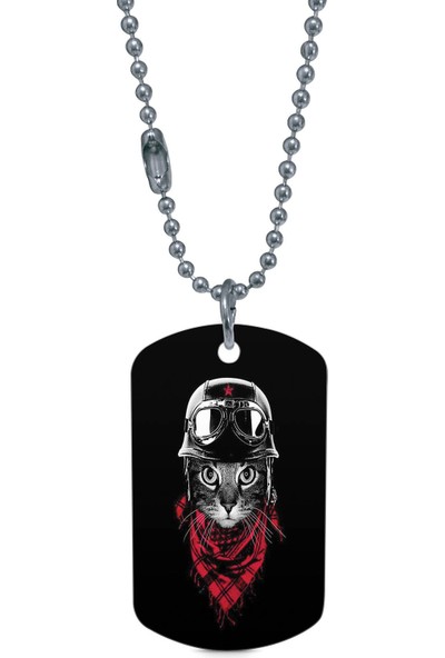 Hero Tasarım Motorcu Kedi Gümüş Renk Künye / Kolye DFT4701