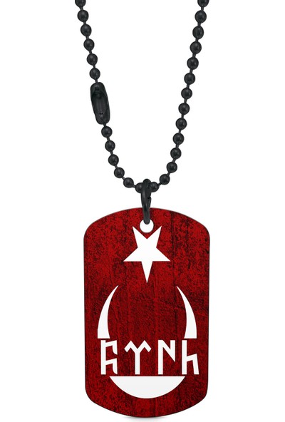 Hero Tasarım Göktürk Ay Yıldız Siyah Renk Künye / Kolye DFT5459