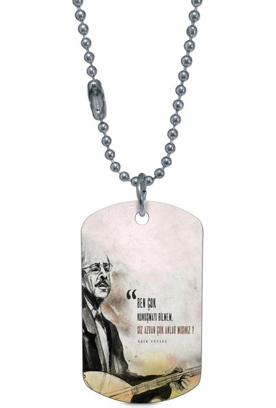 Hero Tasarım Aşık Veysel Gümüş Renk Künye / Kolye DFT5050 Hero Tasarım Aşık Veysel Gümüş Renk Künye / Kolye DFT5050