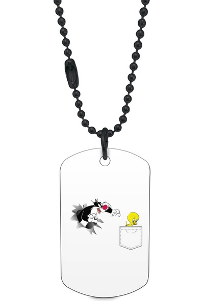 Hero Tasarım Tweety ve Sylvester Siyah Renk Künye / Kolye DFT5818