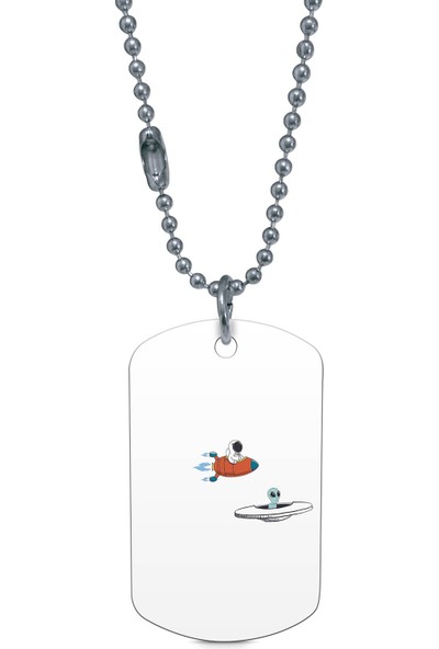 Hero Tasarım Astronot ve Uzaylı Gümüş Renk Künye / Kolye DFT1961