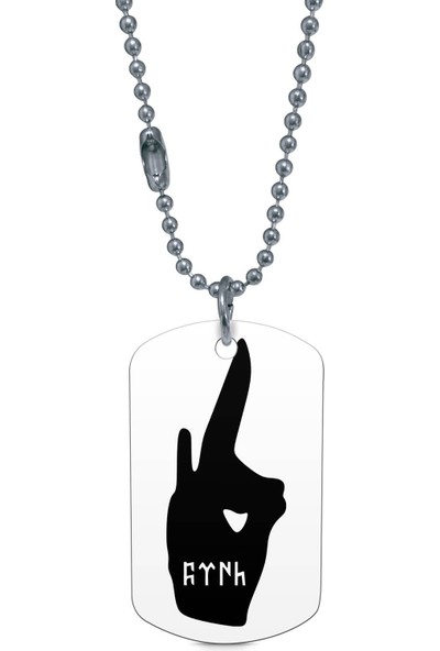 Hero Tasarım Bozkurt Işareti Gümüş Renk Künye / Kolye DFT5519