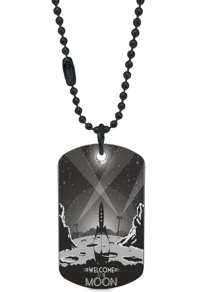 Hero Tasarım Welcome Moon Siyah Renk Künye / Kolye DFT564 Hero Tasarım Welcome Moon Siyah Renk Künye / Kolye DFT564