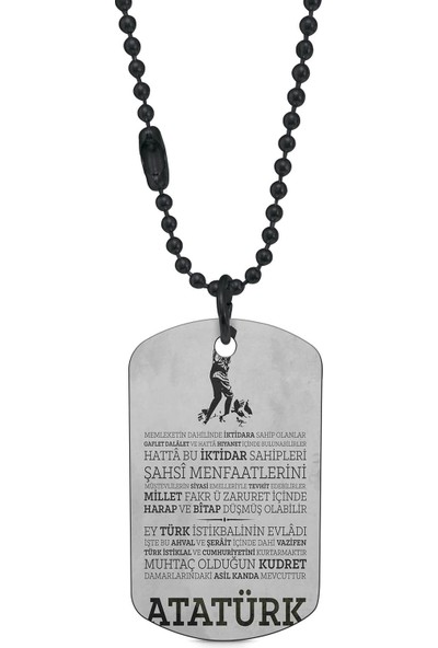 Hero Tasarım Atatürk Siyah Renk Künye / Kolye DFT2656