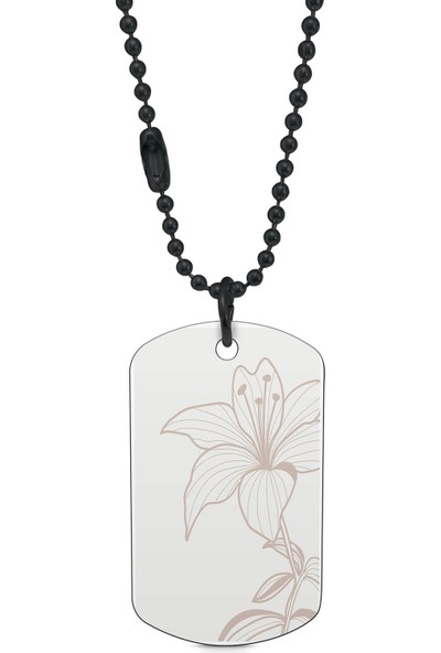 Hero Tasarım Çiçek Siyah Renk Künye / Kolye DFT623