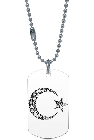 Hero Tasarım Ay Yıldız Motifli Gümüş Renk Künye / Kolye DFT685