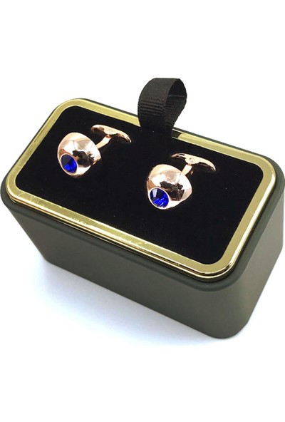 Kravatkolik Bronz Renk Mavi Taşlı Yuvarlak Kol Düğmesi KD1261 Kravatkolik Bronz Renk Mavi Taşlı Yuvarlak Kol Düğmesi KD1261
