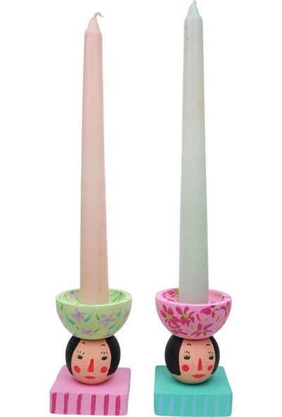 Arienel Sütun Mumluk Şamdan 2'li Set El Yapımı Mathilda Fıstık Yeşili - Pembe Arienel Sütun Mumluk Şamdan 2'li Set El Yapımı Mathilda Fıstık Yeşili - Pembe