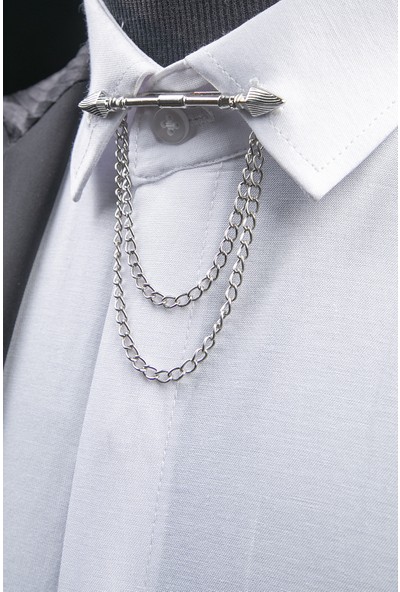 Tüm Gömleklere Uygun Erkek Gümüş Renk Ok Figürlü Yaka Iğnesi YKI011