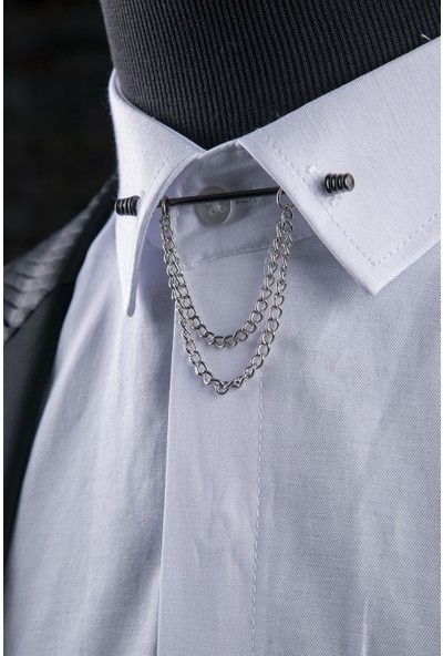 Erkek Gümüş Renk Zincirli Gömlek Yaka Iğnesi YKİ006 Erkek Gümüş Renk Zincirli Gömlek Yaka Iğnesi YKİ006